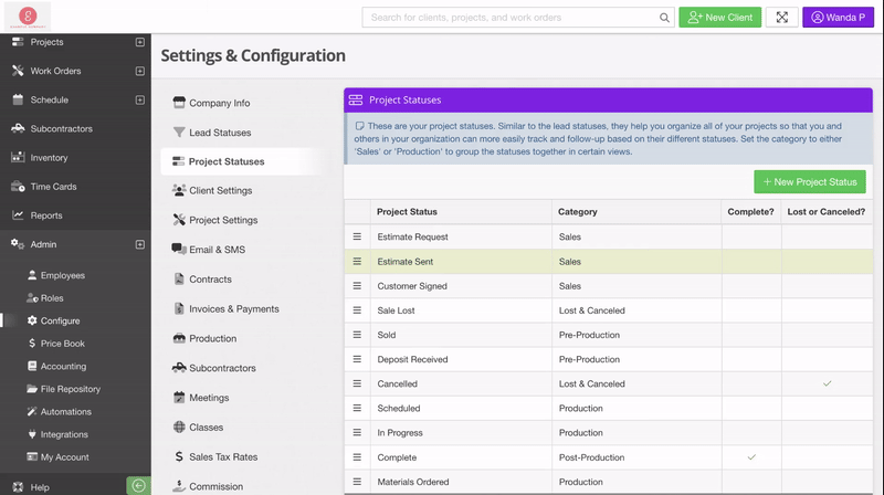 Project Status Configuration