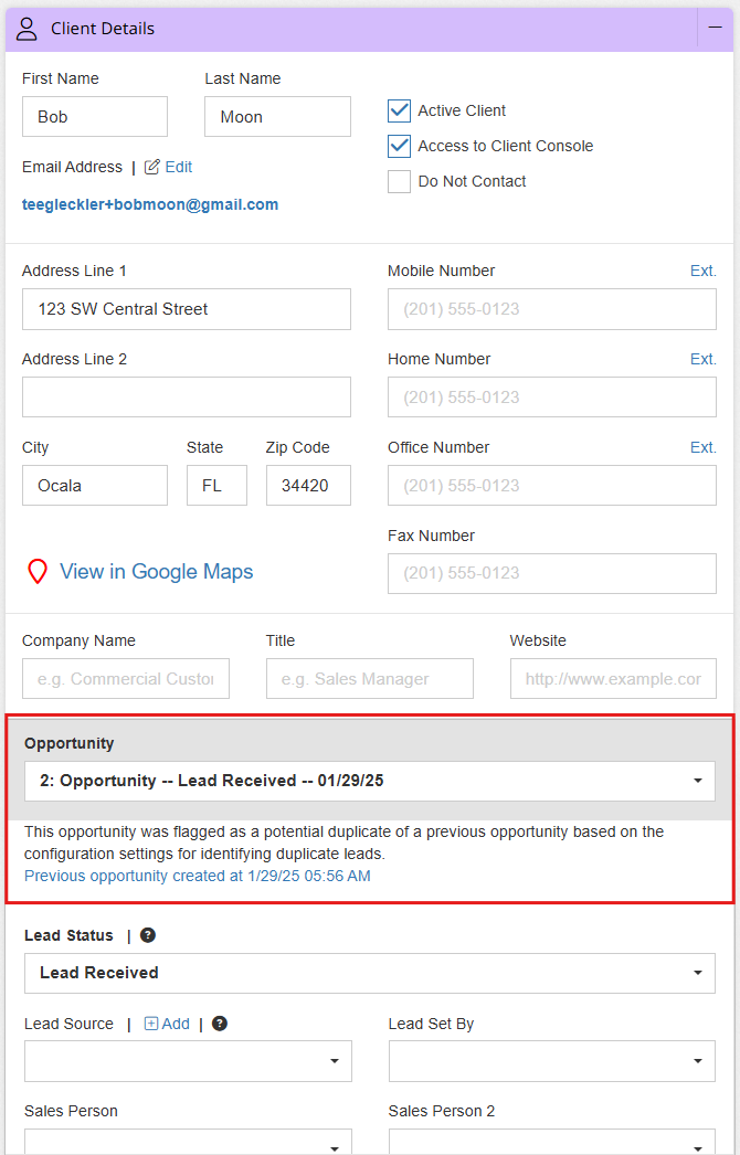 Duplicate Lead Detection